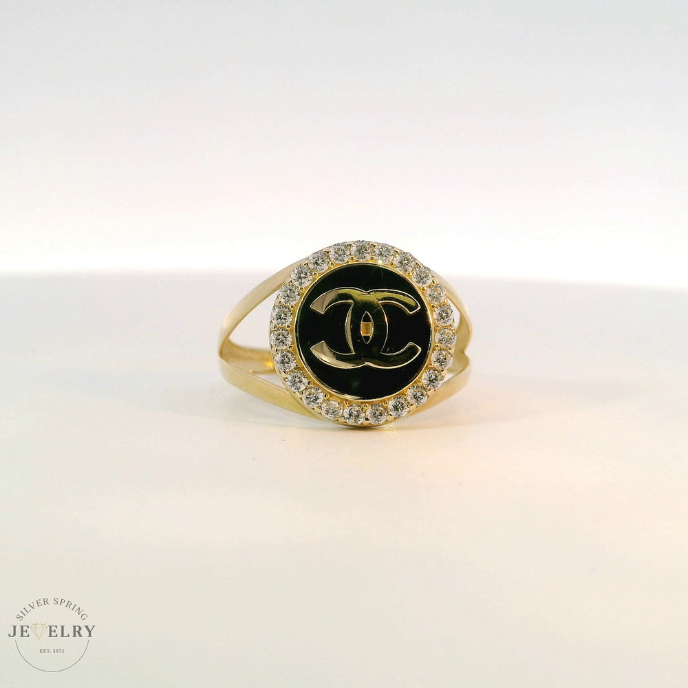 14k Yellow Gold Onyx 'CC' Ring | Silver Spring Jewelers